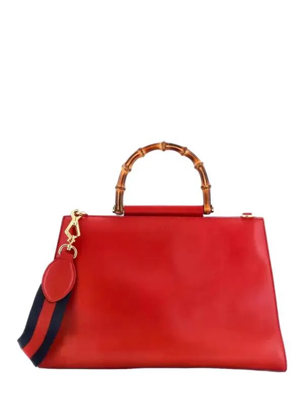 Gucci Nymphaea Top Handle Bag Leather Medium Satchel - Red