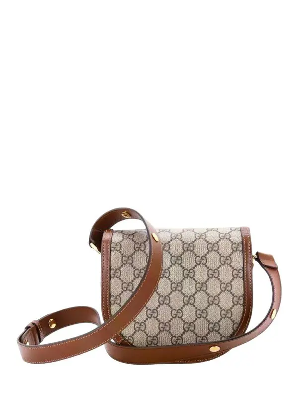 Gucci Horsebit 1955 Mini Crossbody Bag In Gg Coated Canvas And Leather - Brown