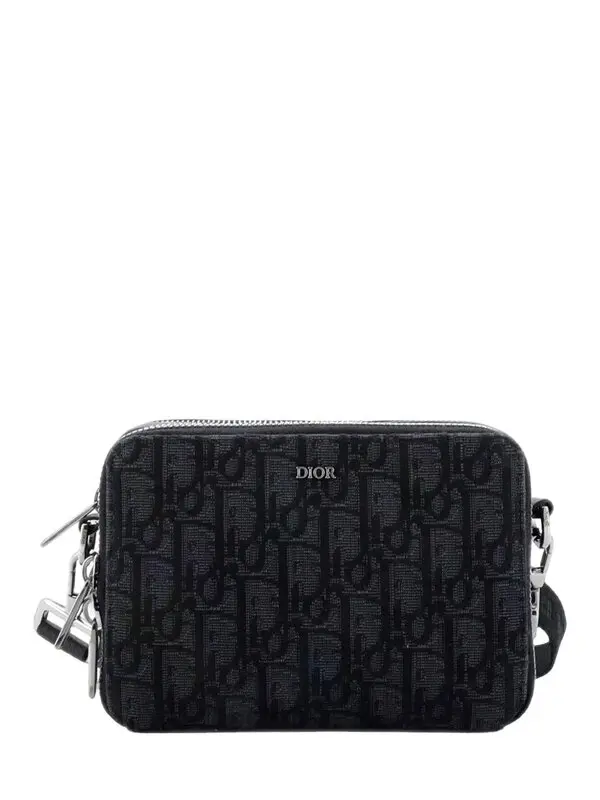 Dior Double Zip Pouch Oblique Canvas Crossbody Bag - Black