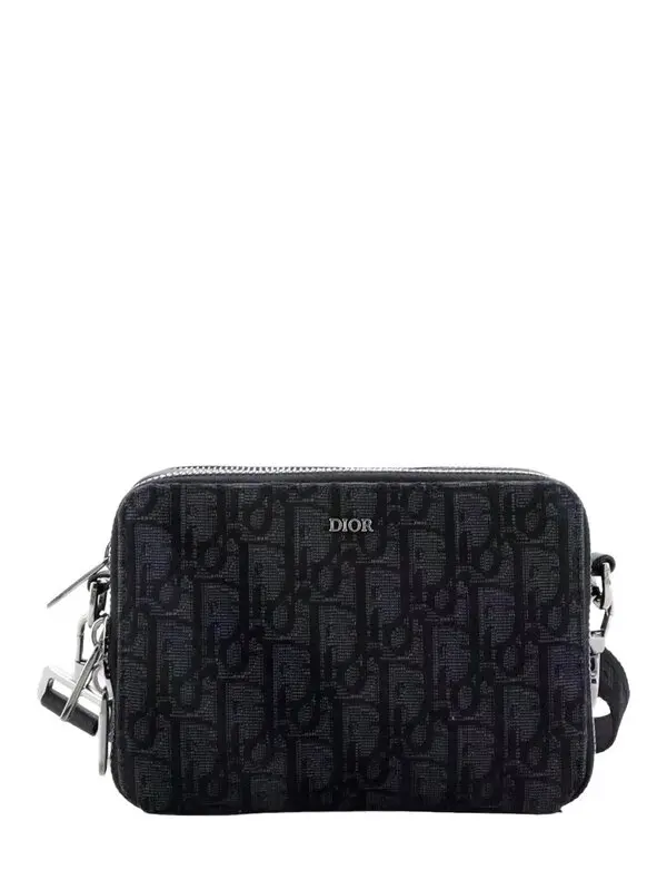 Dior Double Zip Pouch Oblique Canvas Crossbody Bag - Black