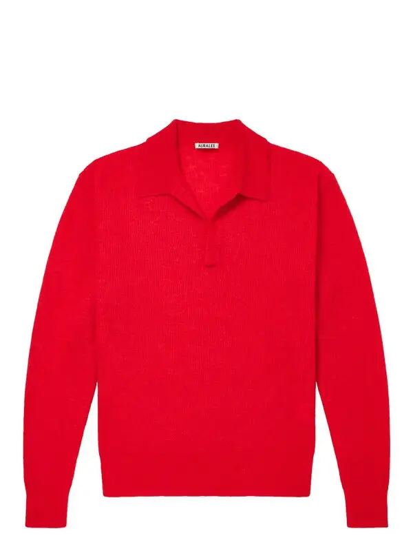Auralee Baby Suri Alpaca Blend Polo Sweater - Red