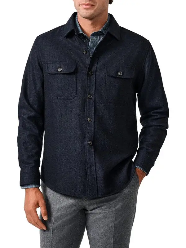 David Donahue Moore Wool Overshirt - Navy