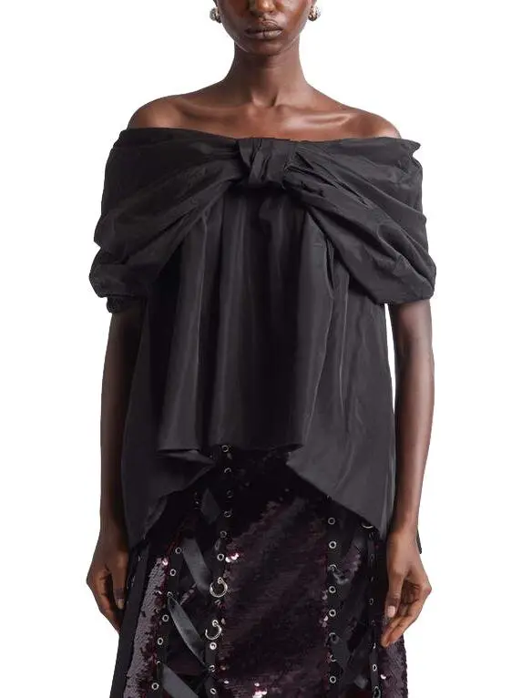 Simone Rocha Off-the-shoulder Gathered Bow Top - Black/black