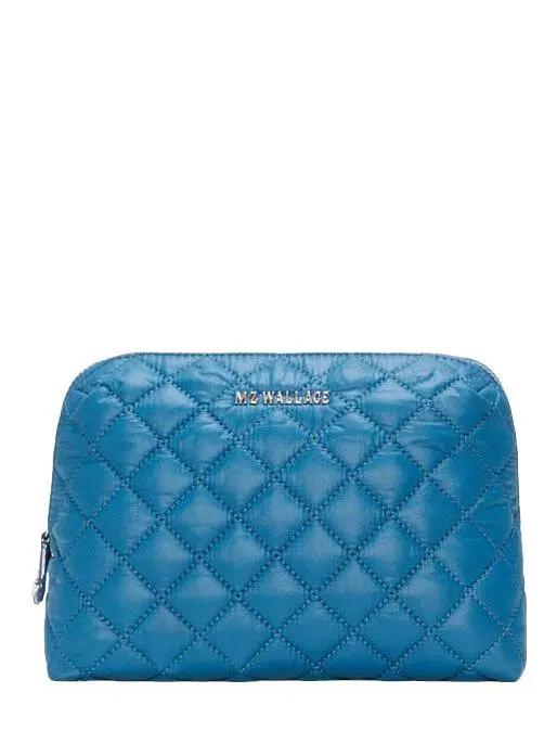 Mz Wallace Medium Double Zip Quilted Cosmetics Pouch - Atlantic Blue