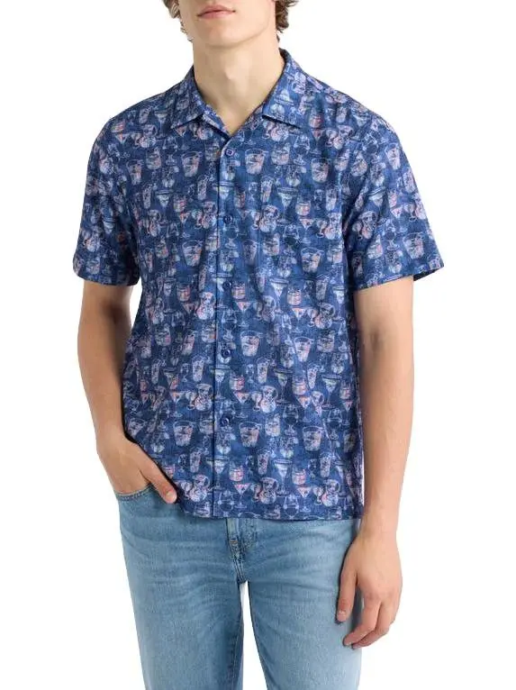 Tommy Bahama Bahama Coast Mai Tai-dye Short Sleeve Button-up Shirt - Navy