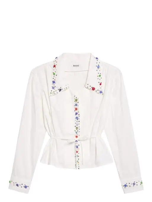 BODE Button Jar Embellished Cotton Shirt - White Multi