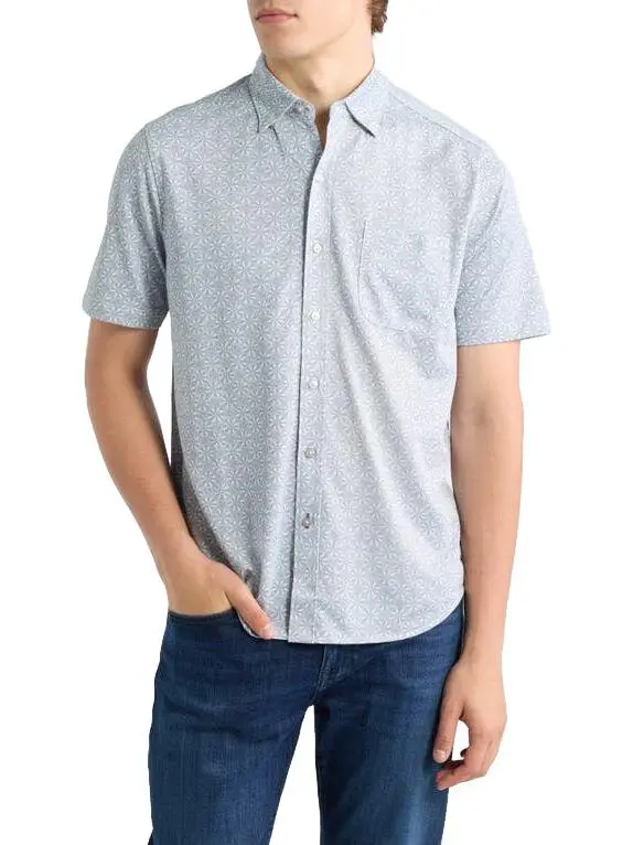 Tommy Bahama San Lucio Breeze Block Islandzone® Knit Short Sleeve Cotton Blend Button-up Shirt - Blue Ash