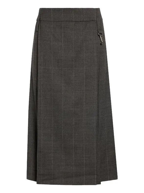 Simone Rocha Glen Plaid Stretch Wool Midi Kilt Skirt - Peat