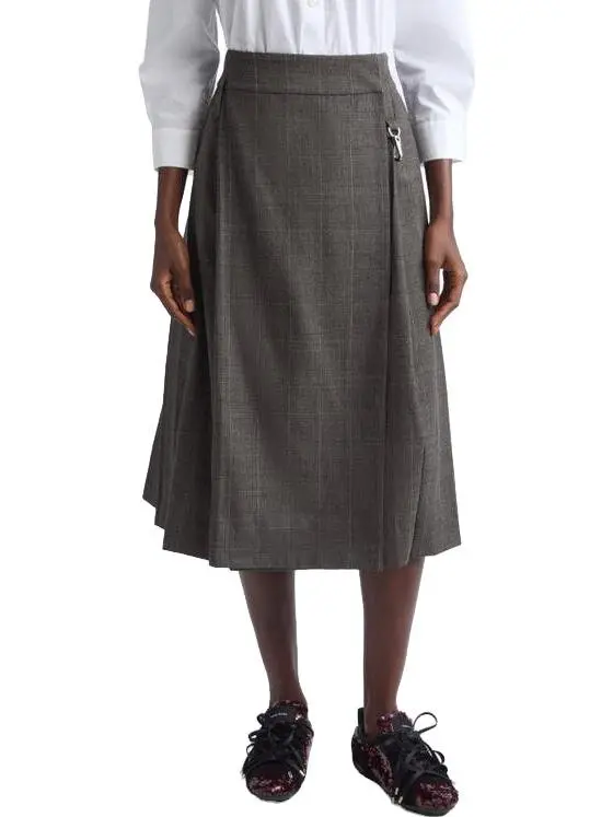 Simone Rocha Glen Plaid Stretch Wool Midi Kilt Skirt - Peat