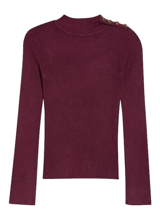 NOBODY'S CHILD Button Detail Ribbed Mock Neck Long Sleeve Top - Red
