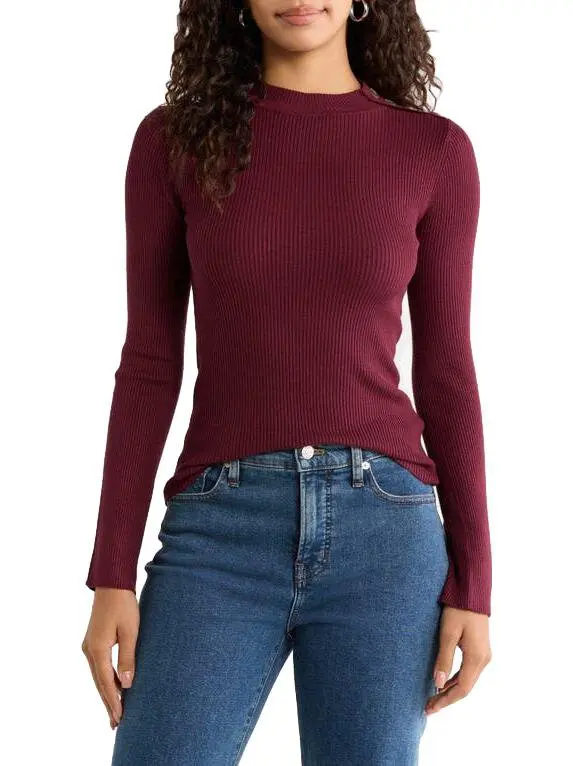 NOBODY'S CHILD Ribbed Mock Neck Top - Red