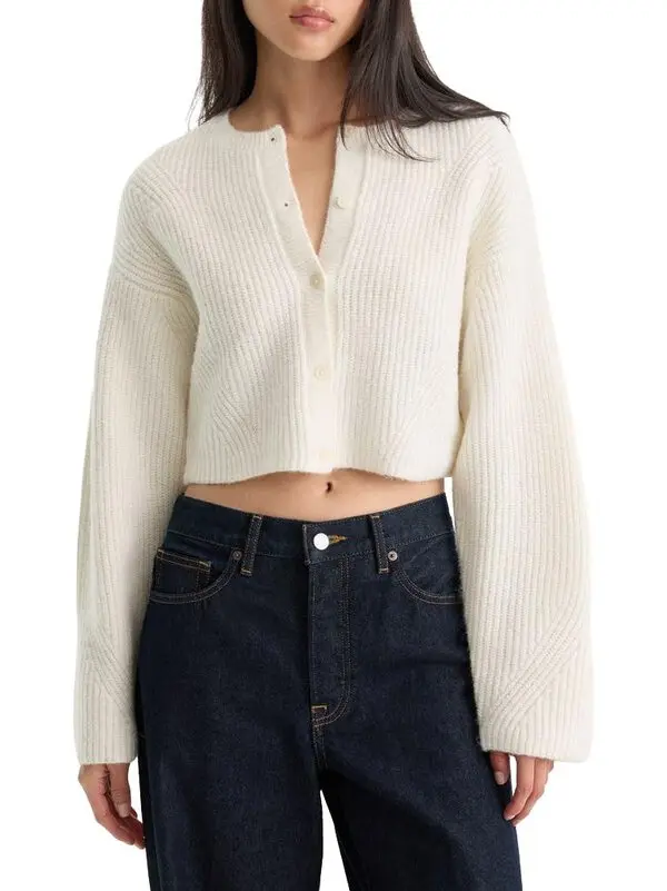 Good American Chunky Knit Cropped Cardigan - Chalk