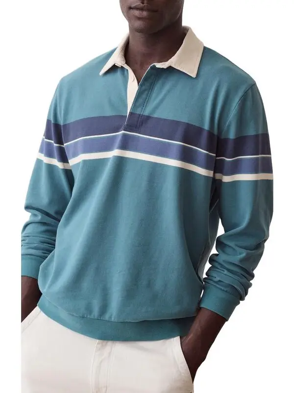 Marine Layer Stripe Organic Cotton Rugby Polo - Hydro