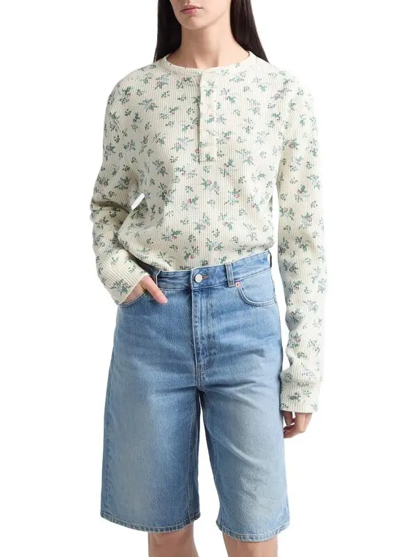 TANNER FLETCHER Danbury Floral Waffle Stitch Henley - Ivory