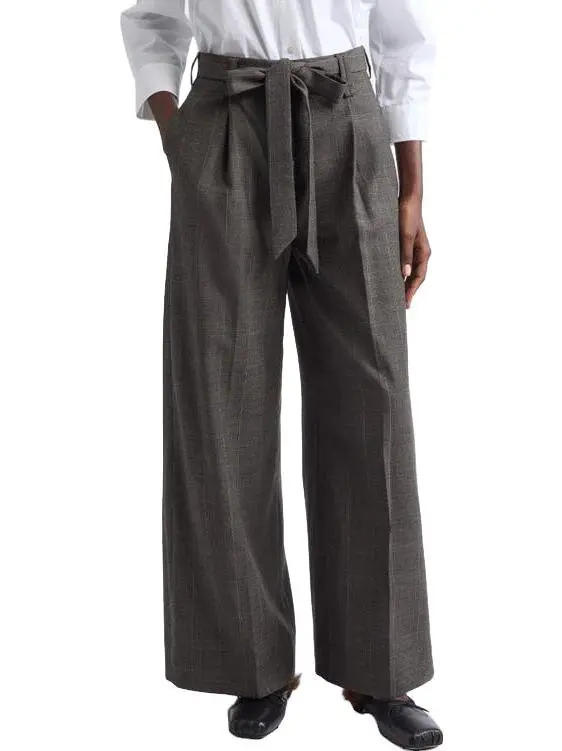 Simone Rocha Pleated Wide Leg Stretch Virgin Wool Sash Trousers - Peat