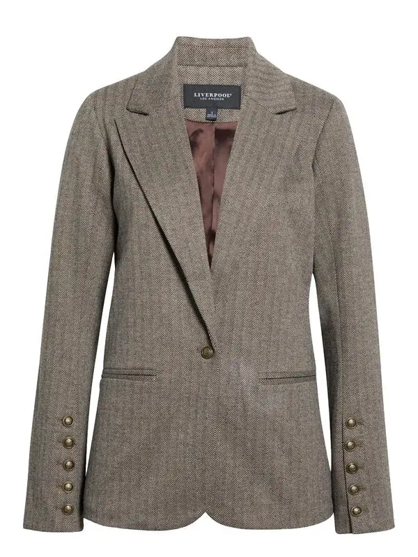 LIVERPOOL Herringbone Tweed Button-detail Blazer - Brown/multi