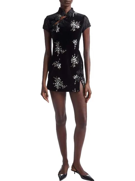 KIM SHUI Beaded Velvet Qipao Mini Dress - Black