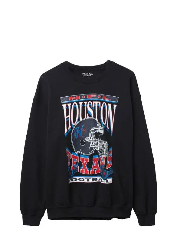 Junk Food Houston Texans Football Helmet Crewneck Sweatshirt - Black