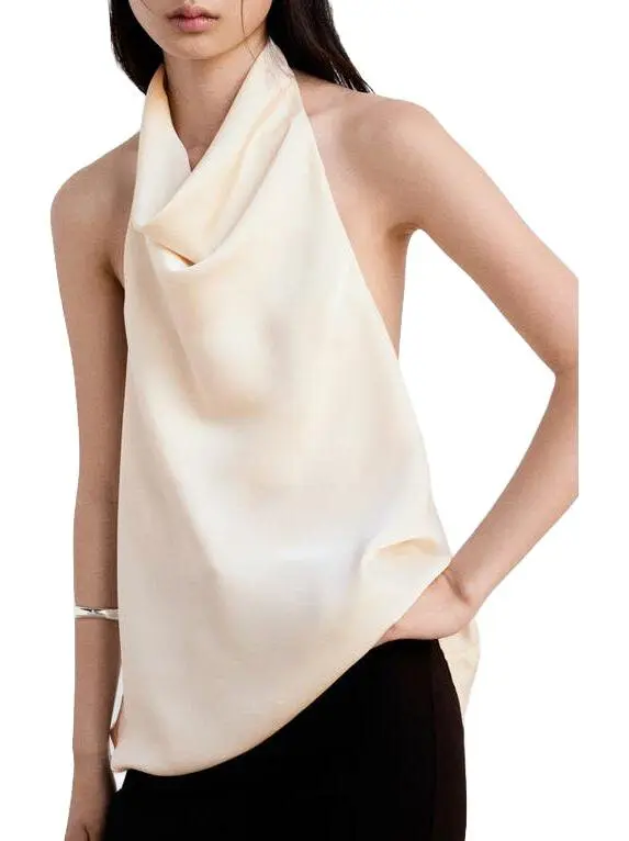 Mango Satin Cowl Halter Top - Ecru