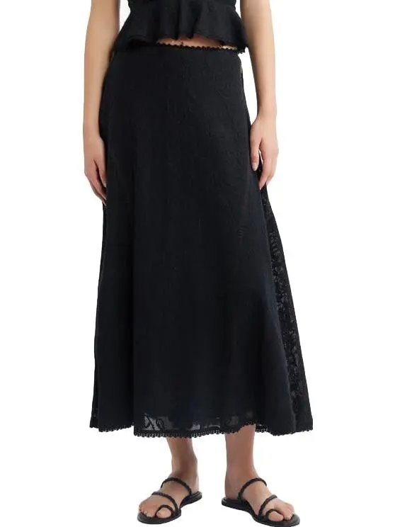 CLEOBELLA Gossamer Lace Midi Skirt - Black
