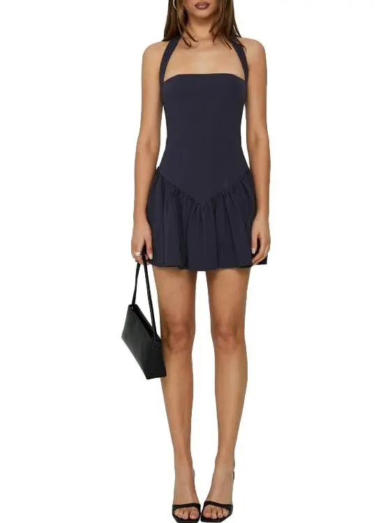 Princess Polly Esatora Halter Flare Minidress - Navy