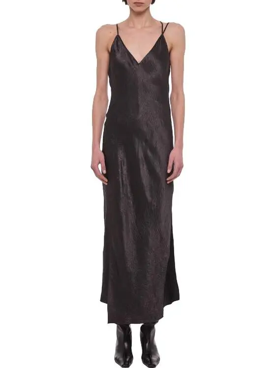Helmut Lang Crinkle Satin Maxi Slipdress - Truffle