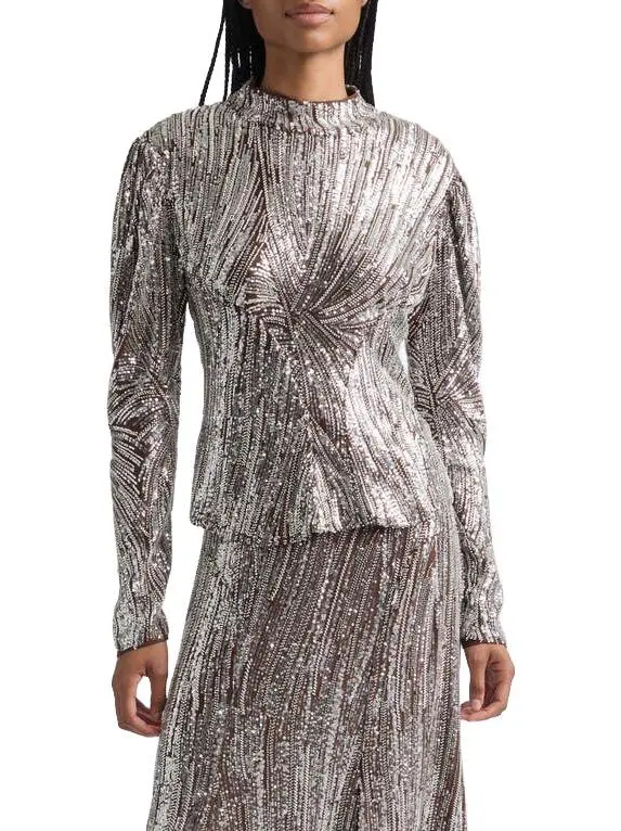 Rabanne Sequin & Bead Embellished Long Sleeve Top - Silver/brown
