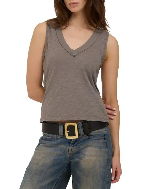 PROJECT SOCIAL T Slub Cotton V-neck Tank - Slate