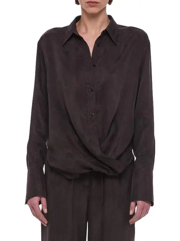 Helmut Lang Fluid Drape Button Front Shirt - Truffle