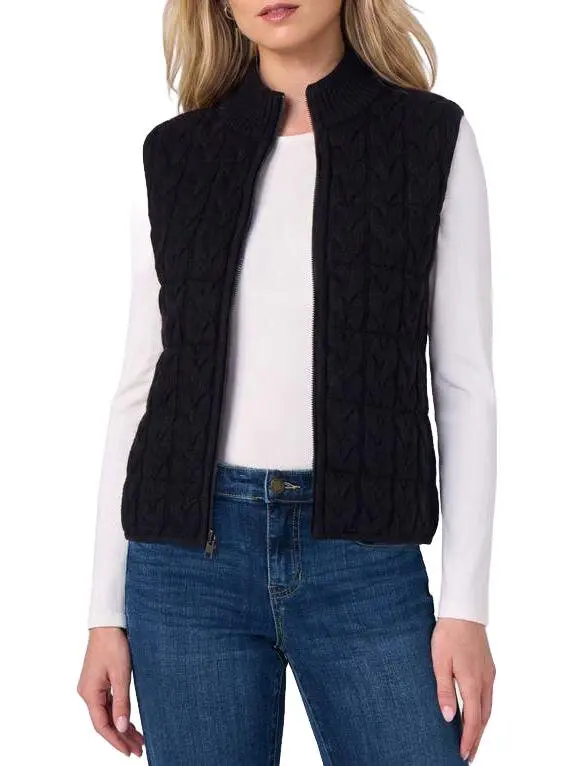 LIVERPOOL Reversible Quilted Vest With Cable-knit Detail - Black