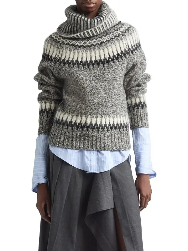 Monse Fair Isle Turtleneck Wool Blend Sweater - Grey Multi
