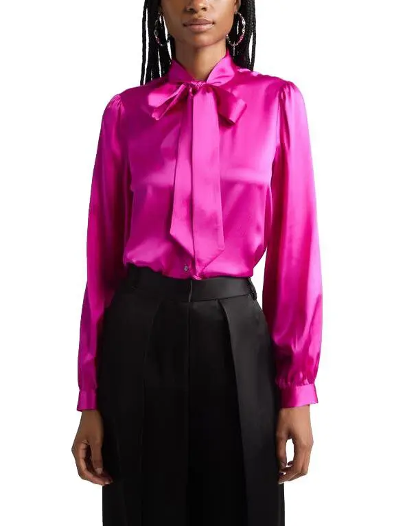 Ramy Brook Silk Blend Tie Neck Shirt - Raspberry
