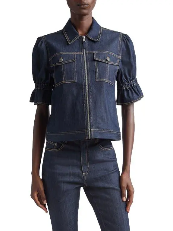 Cinq À Sept Holly Puff Shoulder Denim Jacket - Indigo