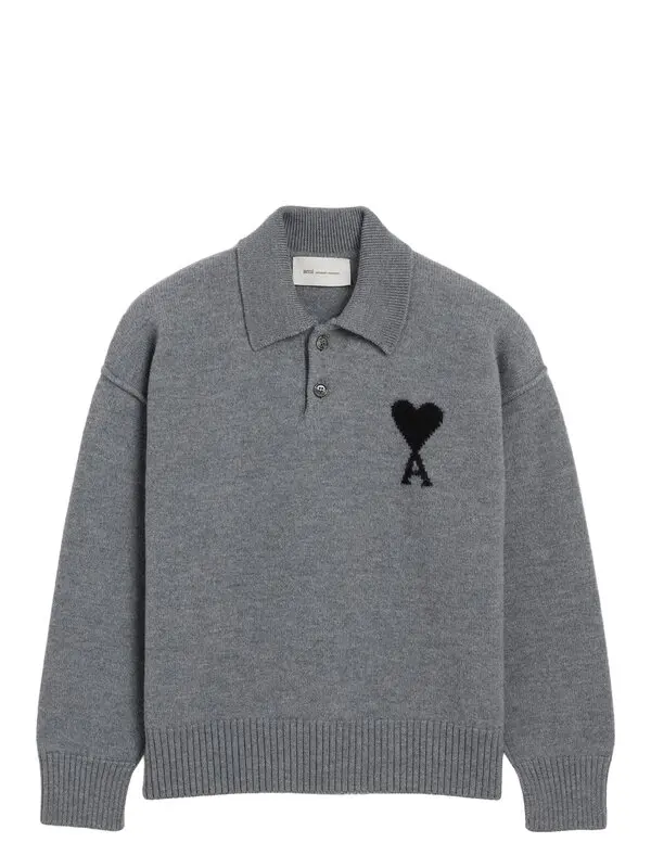 AMI Paris De Coeur Long Sleeved Polo Shirt - No