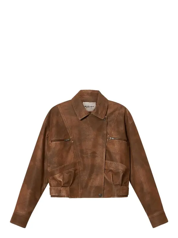 Isabel Marant Étoile Belma Distressed Leather Biker Jacket - Brown