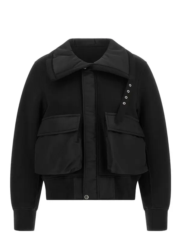 Sacai Long-sleeve Casual Jacket With Mixed Media And High Collar - Black