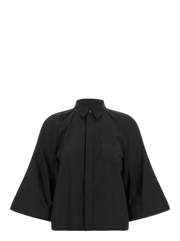 Sacai Wide-sleeve Cropped Poplin Shirt - Black
