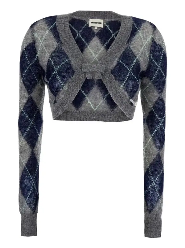 SHUSHU/TONG Long-sleeve Argyle Knit Cardigan - Grey