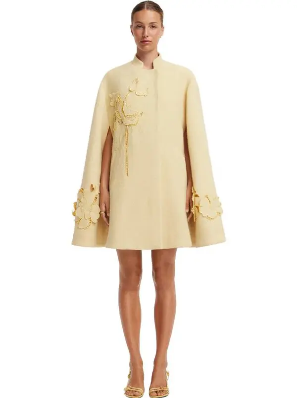 LEO LIN Sloane Appliqué Tweed Cape Jacket - Dusty Yellow