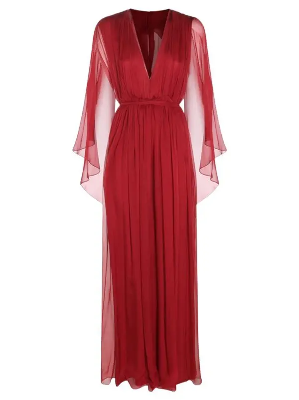 Alberta Ferretti Pleated Cape Maxi Dress - Red