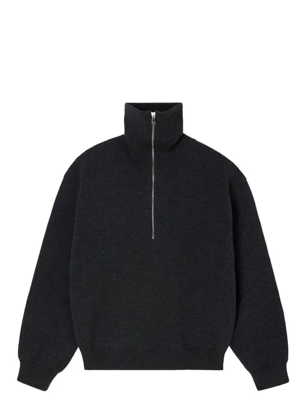 RÓHE Half-zip Mock Neck Pullover In Cashmere And Merino Wool Blend - Charcoal