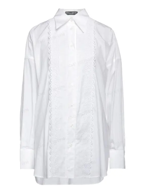 Dolce & Gabbana Classic Fit Long Sleeve Shirt With Lace Detail - White