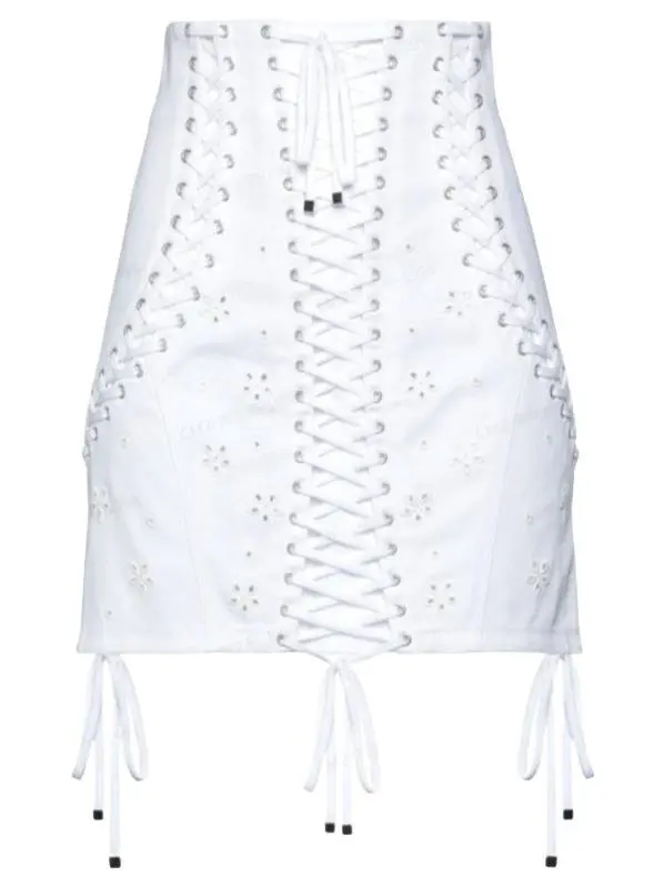 Dolce & Gabbana Lace Detail Denim Mini Skirt - White