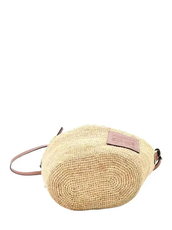 Loewe Woven Raffia And Leather Anagram Jacquard Bucket Bag - Neutrals