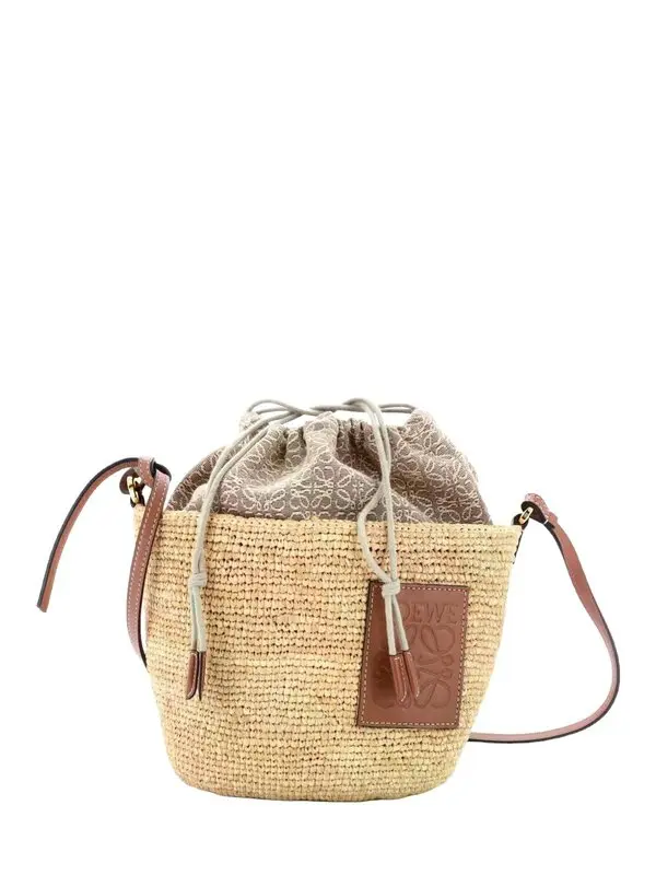 Loewe Woven Raffia And Leather Anagram Jacquard Bucket Bag - Neutrals