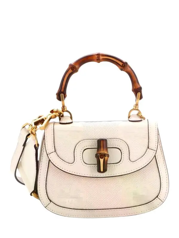 Gucci Bamboo 1947 Top Handle Bag Jumbo Gg Canvas Mini Crossbody Bag - Neutrals