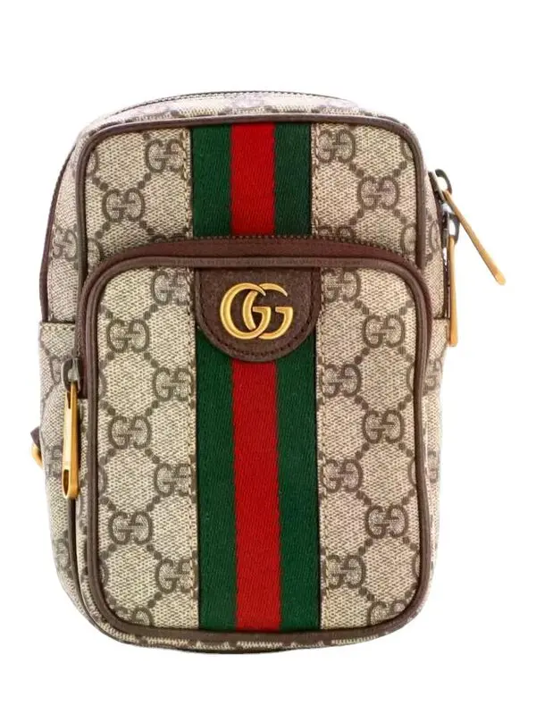 Gucci Ophidia Front Pocket Zip Gg Coated Canvas Mini Crossbody Bag - Brown