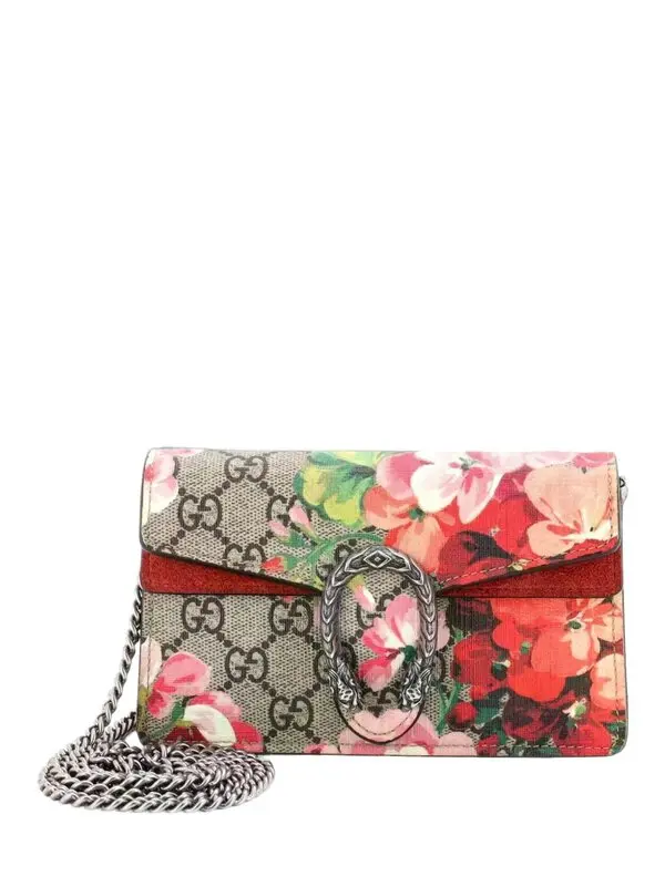 Gucci Blooms Print Gg Coated Canvas Super Mini Crossbody Bag - Brown