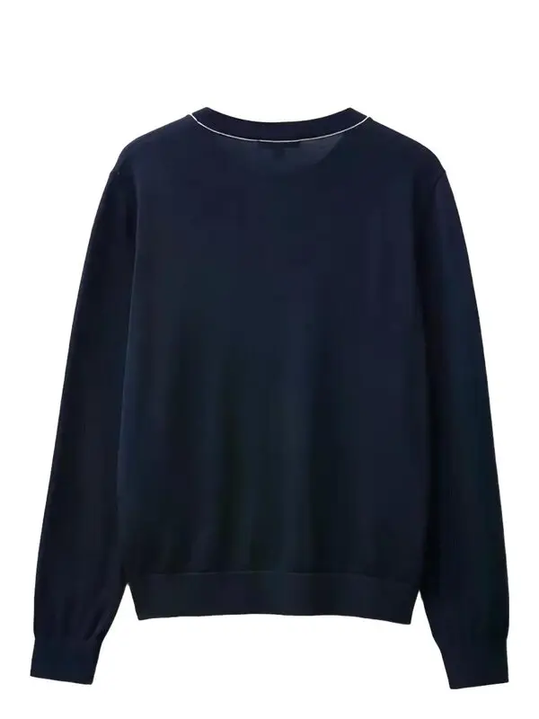 BENETTON Contrast Trim Crew Neck Sweater - Blue