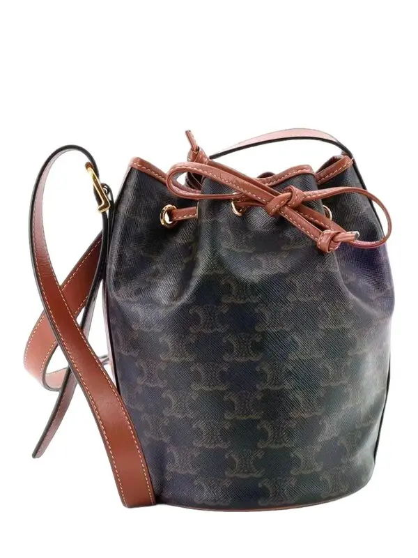 Celine Drawstring Triomphe Coated Canvas Small Bucket Bag - Brown
